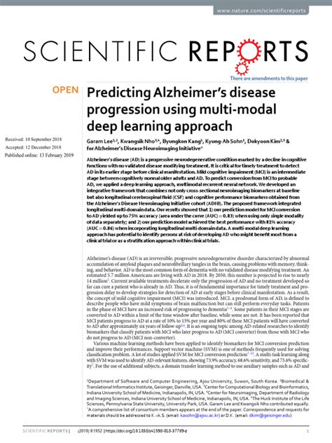 Predicting Alzheimers Disease Progression Using Multi Modal Deep Learning Approach Pdf