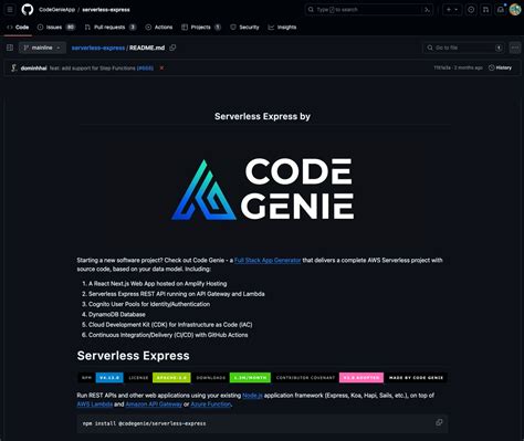 Serverless Express が Code Genie（codegenieserverless Express）に移管されていました Developersio