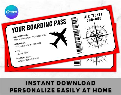 Editable Boarding Pass Printable Boarding Pass Template Surprise Trip Reveal Airline Ticket