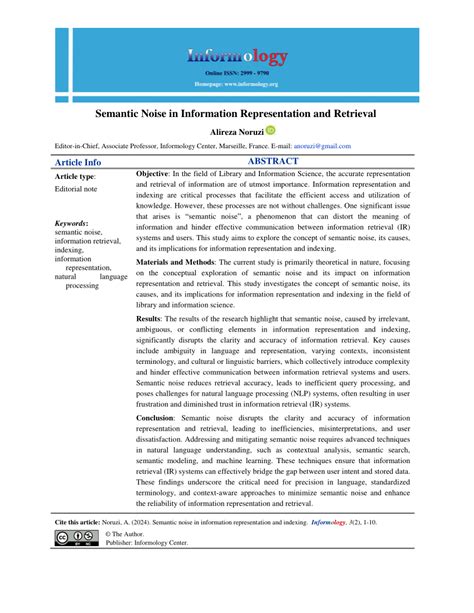 Pdf Semantic Noise In Information Representation And Retrieval