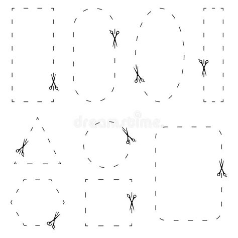 Set Of Cut Lines Of Different Shapes With Scissors Vector Stock