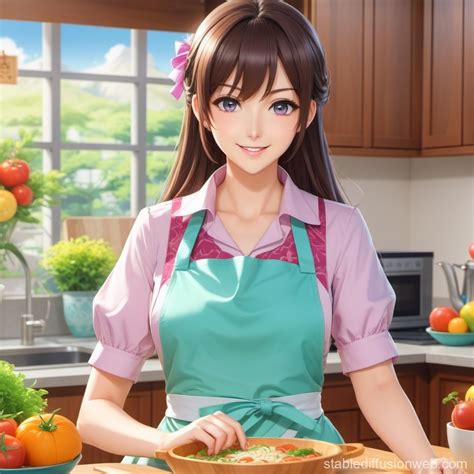 Mother In Anime Wearing Only An Apron Stable Diffusion Online