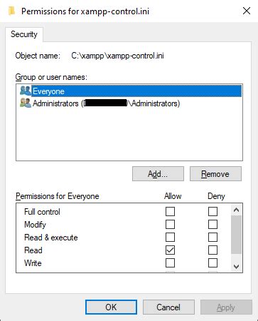 Windows XAMPP Install Folder Ini File Permission Error Access Denied Upon Configuration Save