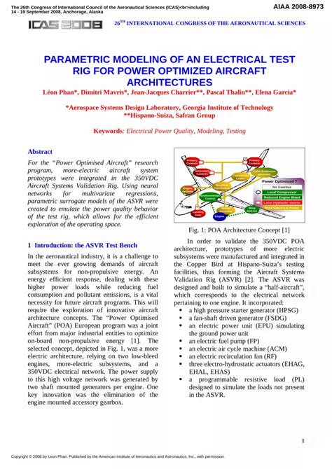 Pdf Parametric Modeling Of An Electrical Test Rig For Power Optimized Aircraft Architectures