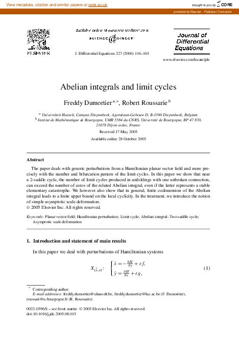 Pdf Abelian Integrals And Limit Cycles