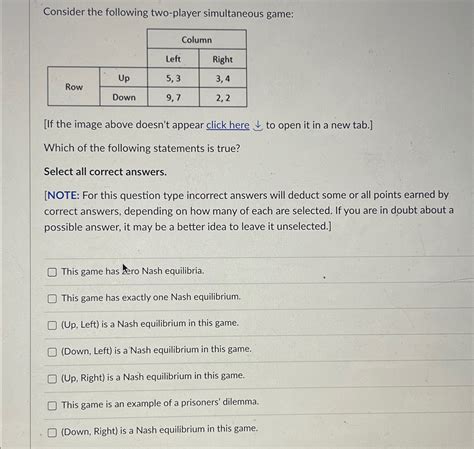 Solved Consider The Following Two Player Simultaneous Chegg