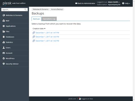 Acronis Backup Extension Plesk
