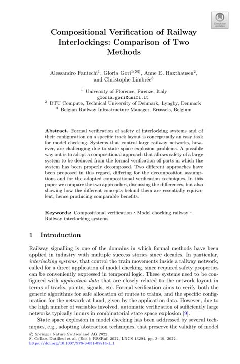 Pdf Compositional Verification Of Railway Interlockings Comparison Of Two Methods