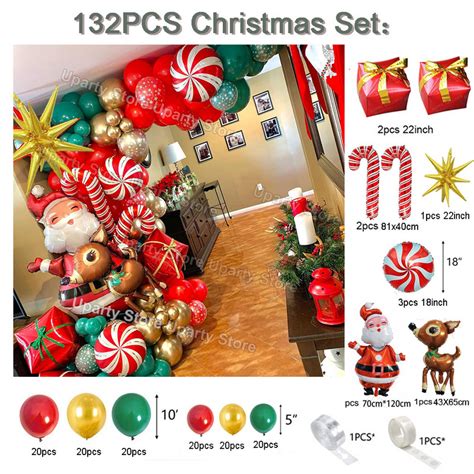 Badu Bg Коледни балони Арка Червен Бял Металик Сребърен Candy Cane Фолио Globos Balloon Гирлянд