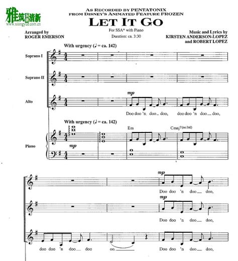 Let It Go 三声部合唱 Ssa 钢琴伴奏谱 雅筑清新乐谱