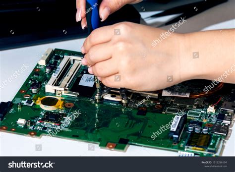 Woman Engineer Replace Cpu Laptop Motherboard Stock Photo Shutterstock