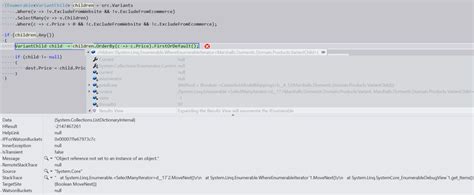 C Linq Null Reference Error With Orderby But Firstordefault Works