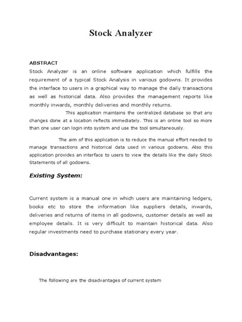 stock analyzer existing system pdf databases application software