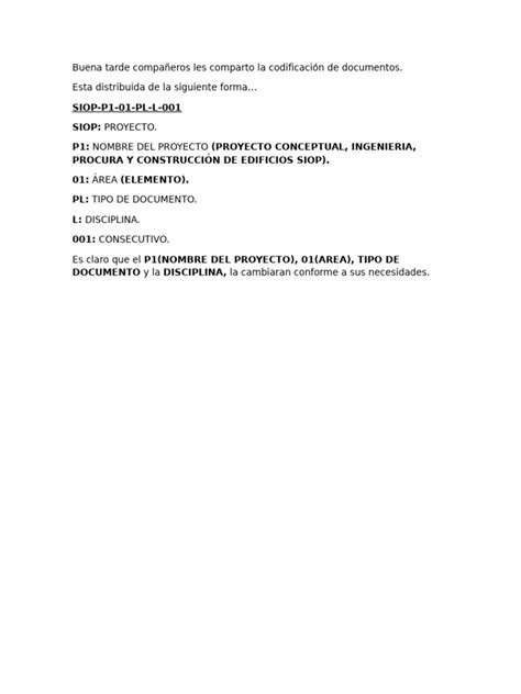 Codificacion De Documentos Ejemplos Pdf