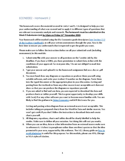 Homework 2 Assignment For Tutorial Work Econ0002 Homework 2 This Homework Covers The