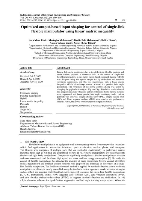 Pdf Optimized Output Based Input Shaping For Control Of Single Link