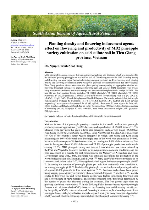Pdf Planting Density And Flowering Inducement Agents Effect On Flowering And Productivity Of