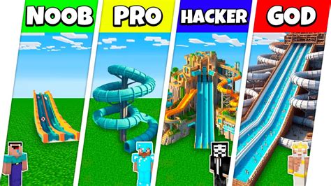 Minecraft Battle Noob Vs Pro Vs Hacker Vs God Water Park Slide House Build Challenge