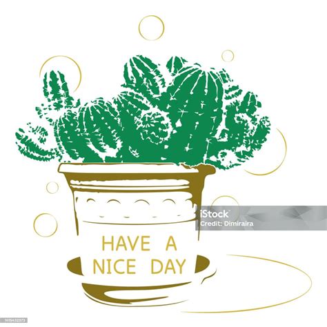 냄비에 컬러 실루엣 선인장 좋은 하루 되시길 바랍니다 티셔츠 또는 직물 디자인 식물학 또는 식물 관리를위한 포스터 기술에 관엽 식물 그리기 벡터 0명에 대한 스톡 벡터 아트