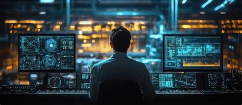 Engineer Monitoring Advanced Technology Systems In A Hightech Control