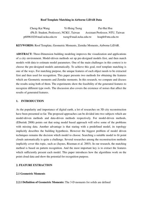 Pdf Roof Template Matching In Airborne Lidar Data