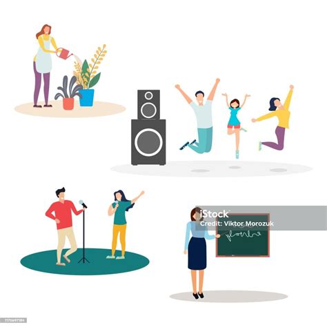 창조적 인 직업 취미 예술가 화가 조각가 장식 창작 노동자 벡터 문자 가공의 인물에 대한 스톡 벡터 아트 및 기타 이미지 가공의 인물 가수 경기 조추첨 Istock