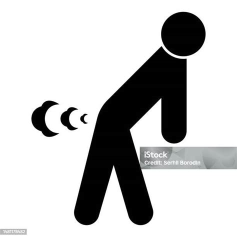 남자 방귀 바람 방귀 부스트 팽만감 가스 구름 악취 악취 헛배 부름 아이콘 블랙 컬러 벡터 일러스트 레이 션 이미지 플랫 스타일