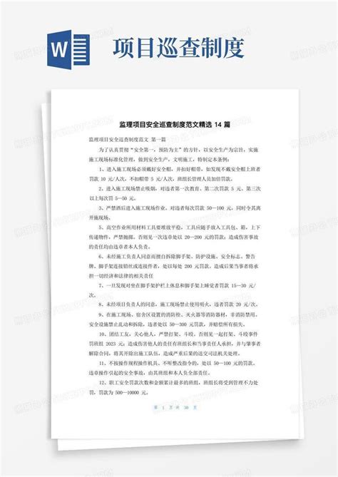 监理项目安全巡查制度范文精选14篇Word模板下载 编号qzpopevq 熊猫办公