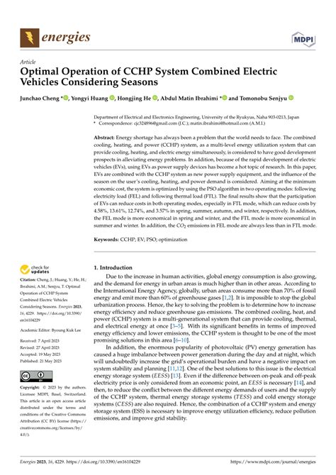 Pdf Optimal Operation Of Cchp System Combined Electric Vehicles Considering Seasons