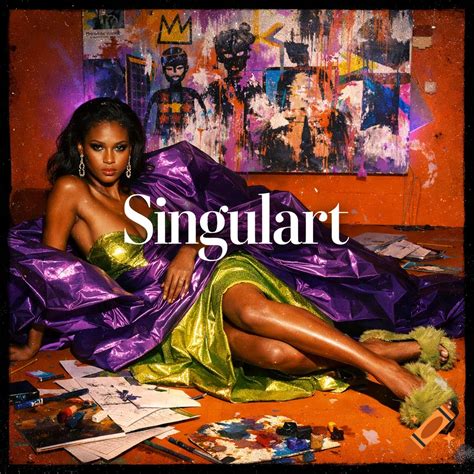 Model In Iridescent Purple And Green Couture Reclines In An Art Studio