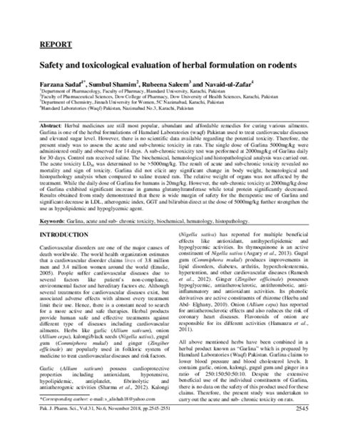 Pdf Report Safety And Toxicological Evaluation Of Herbal Formulation