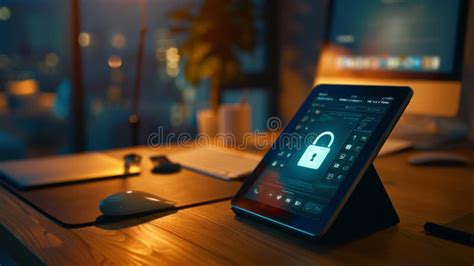 Tablet Displaying A Digital Lock Icon Symbolizing Cybersecurity Ai Generated Stock Image
