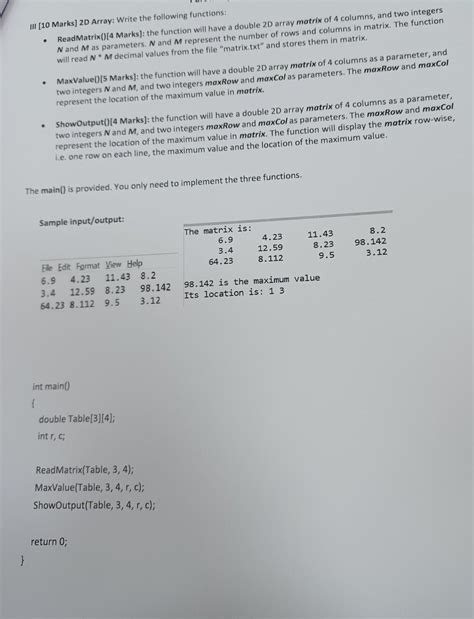 Solved III 10 Marks 2D Array Write The Following Chegg