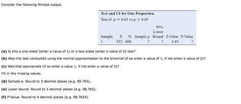 Solved Consider The Following Minitab Output Test And CI Chegg