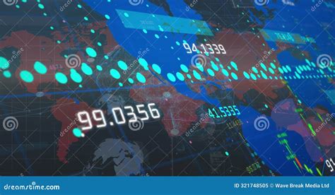 Digital World Map With Numerical Data Overlays And Bright Dots And