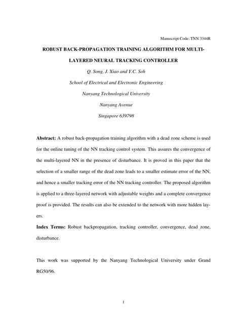 Pdf Robust Backpropagation Training Algorithm For Multilayered Neural Tracking Controller