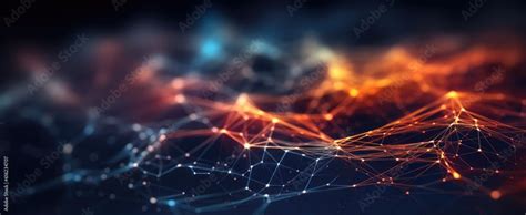 Abstract Blue Technology Background With A Cyber Network Grid And Connected Particles