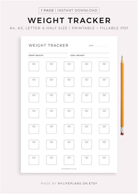 Weight Tracker Printable Weight Loss Planner Weight Goal Tracker