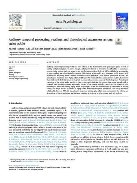 Pdf Auditory Temporal Processing Reading And Phonological Awareness Among Aging Adults