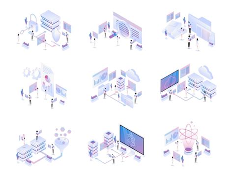 Premium Vector Big Data Isometric Set