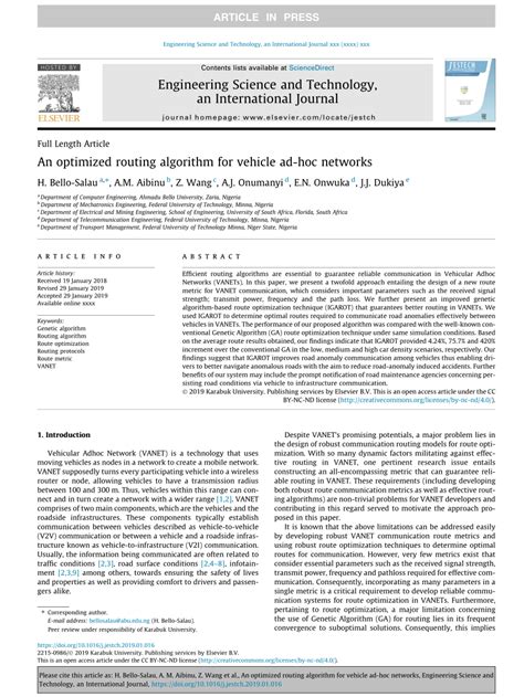Pdf An Optimized Routing Algorithm For Vehicle Ad Hoc Networks