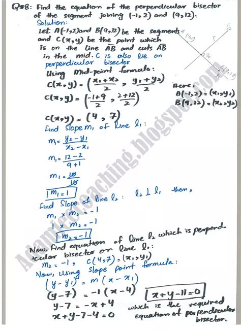 Adamjee Coaching Plane Analytic Geometry Straight Line Exercise 7 3 Mathematics 12th