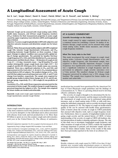 Pdf A Longitudinal Assessment Of Acute Cough