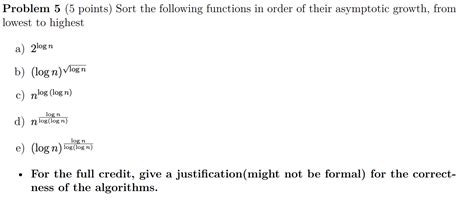 Solved Problem Points Sort The Following Functions In Chegg