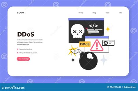 Distributed Denial Of Service Web Banner Or Landing Page Cyber Attack Stock Vector