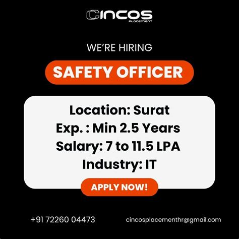 Cincos Placement Services On Linkedin Safetyofficer Suratjobs Workplacesafety Urgentjobs…