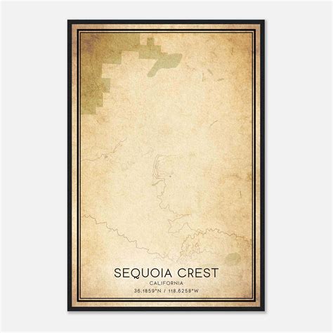 Vintage Sequoia Crest California Map Poster Sequoia Crest Ca City Road Wall Art Print Custom