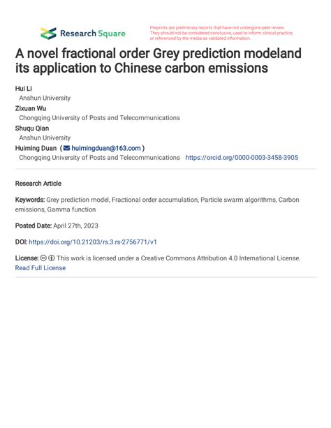 Pdf A Novel Fractional Order Grey Prediction Modeland Its Application To Chinese Carbon Emissions