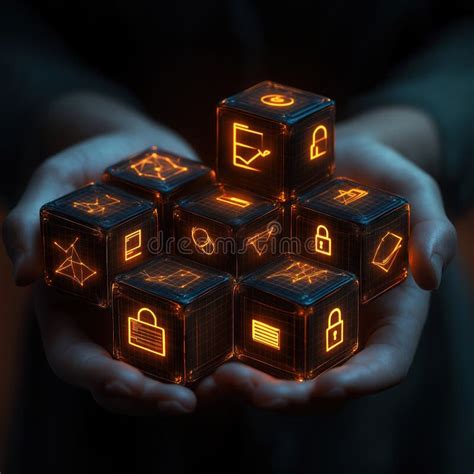 hands hold secure data storage tech cubes digital security systems in