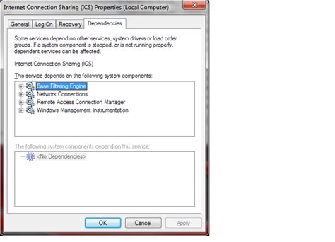 What Are All The Dependencies For The Windows Service Internet Connection Sharing Isc